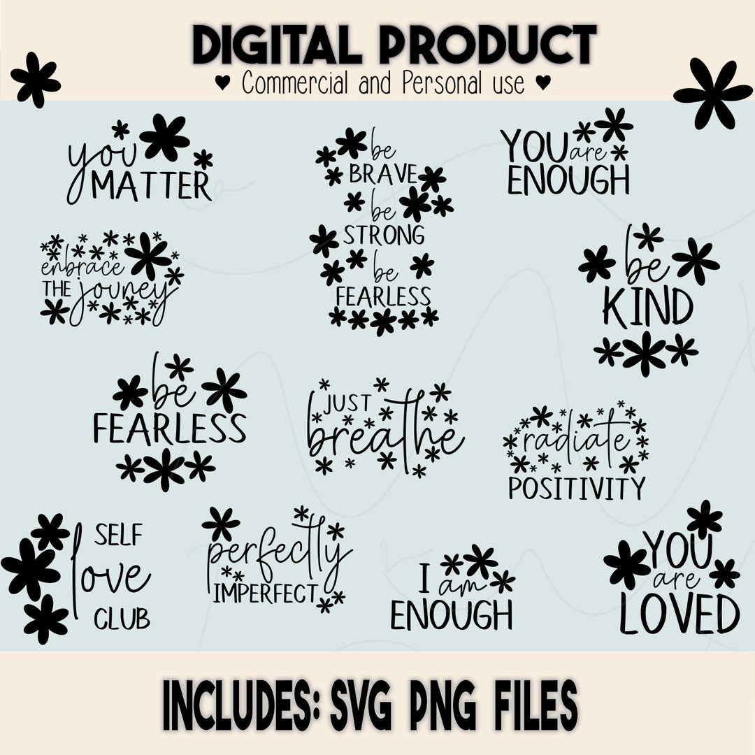 Floral Mental Health SVG Bundle: Positive Affirmations, Stickers ...