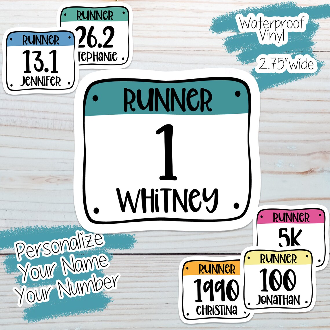 Running Sticker Personalized Name Runner Bib Number Water - Etsy