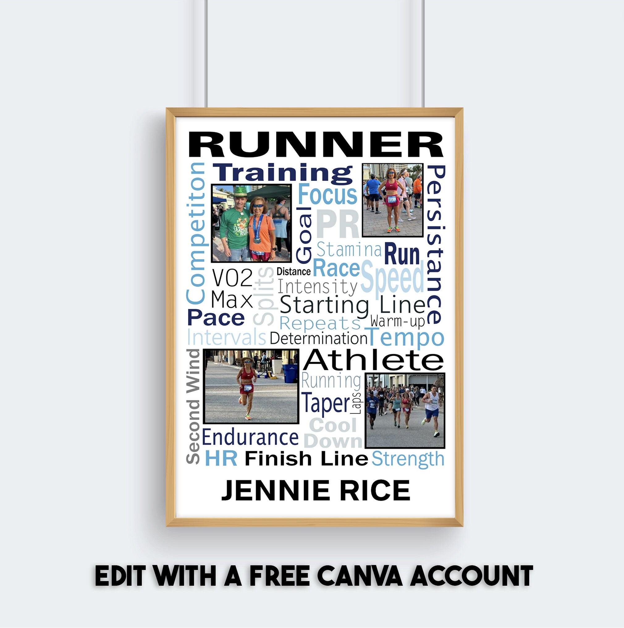 Runner Sports Photo Collage Poster Personalized Running Marathon 12 Run Gift for Athlete Buddies ...