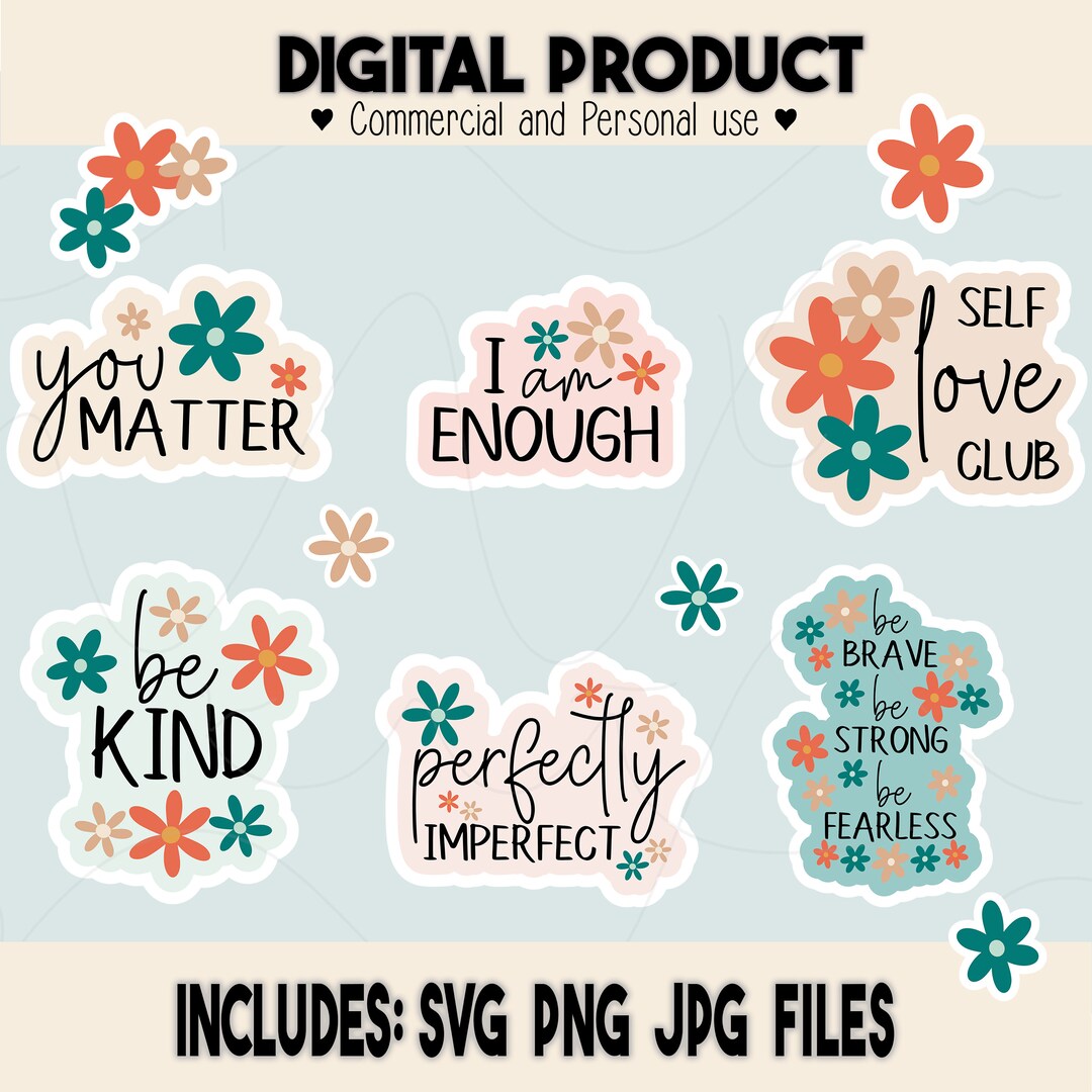 Boho Aesthetic Positive Affirmations Sticker Bundle Inspiring Mental ...