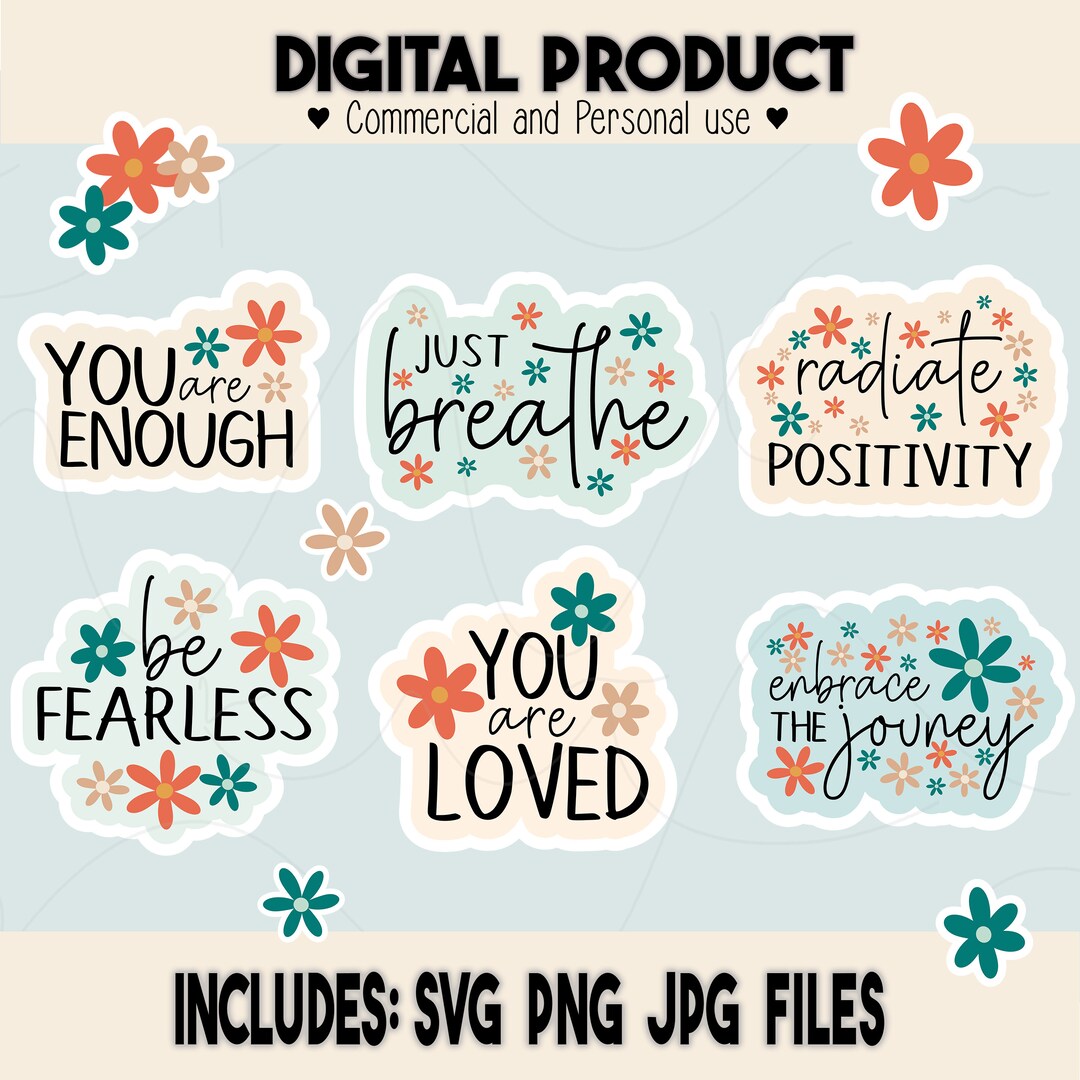 Boho Aesthetic Mental Health Quote PNG Sticker Bundle Inspirational ...