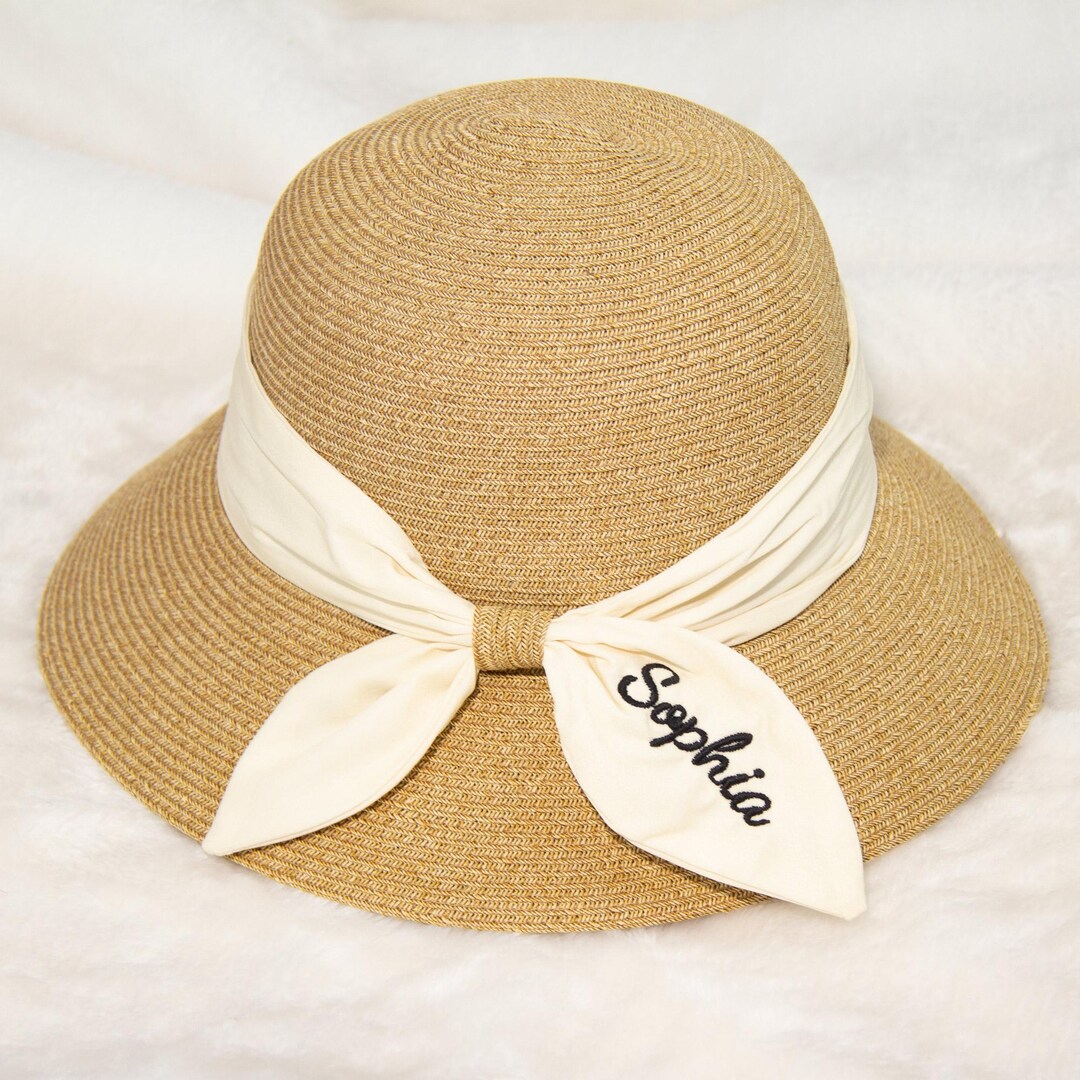 Custom Name Wide Brim Sun Hat, Personalized Name Beach Hat, Women Sun ...
