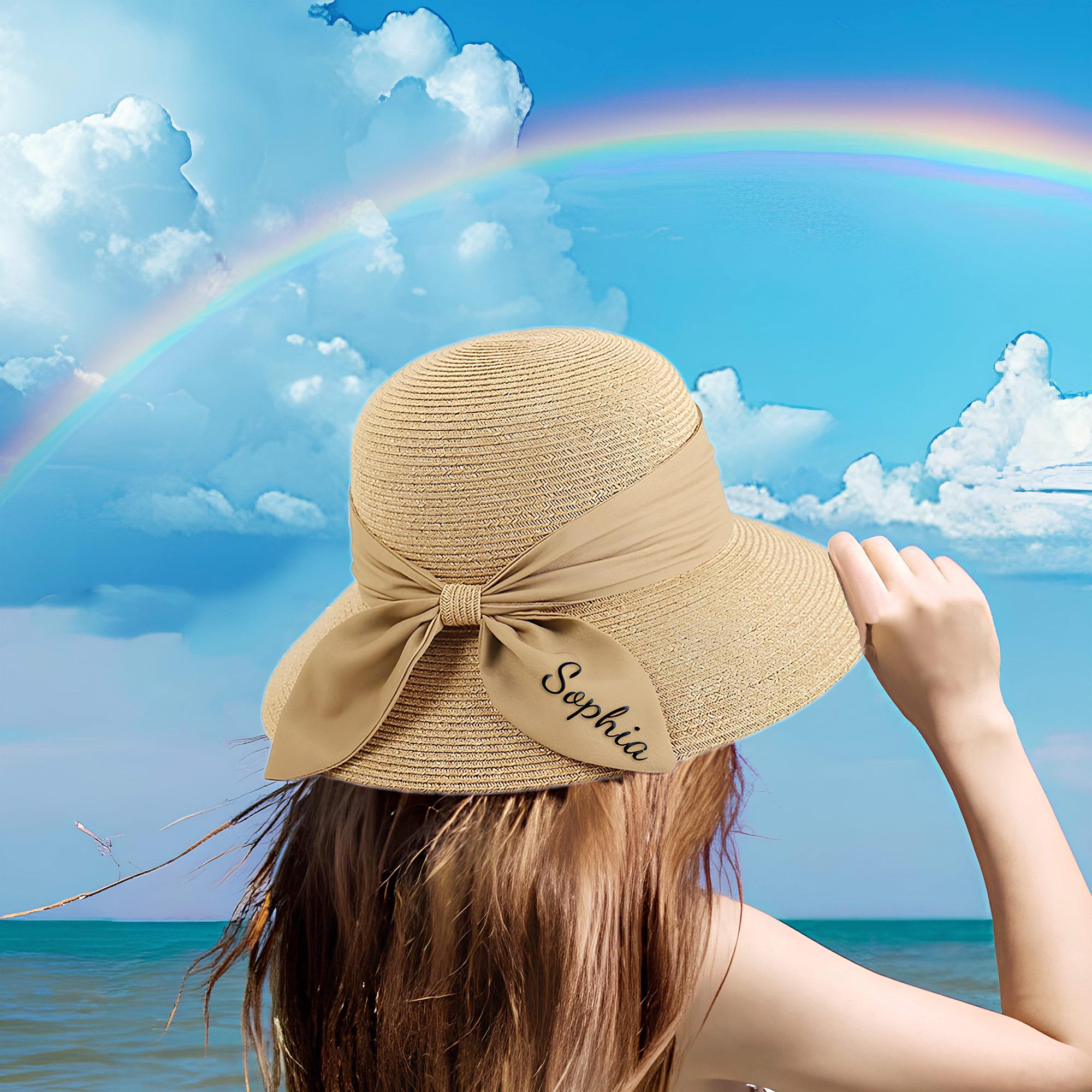 Custom Name Wide Brim Sun Hat, Personalized Name Beach Hat, Women Sun ...