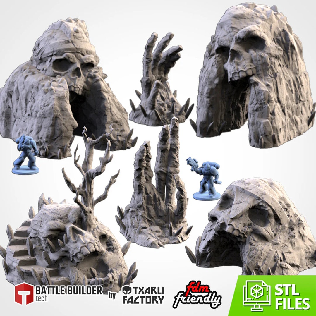 Cursed Ground Terrain - Set of 6 Skeleton Head and Hand Rocks | Txarli ...