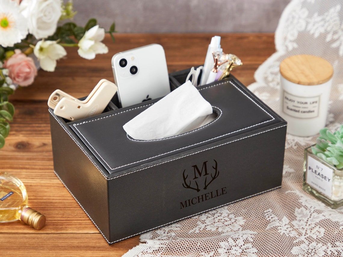 Personalized Leather Remote Caddy,custom Leather Tissue Box,remote ...