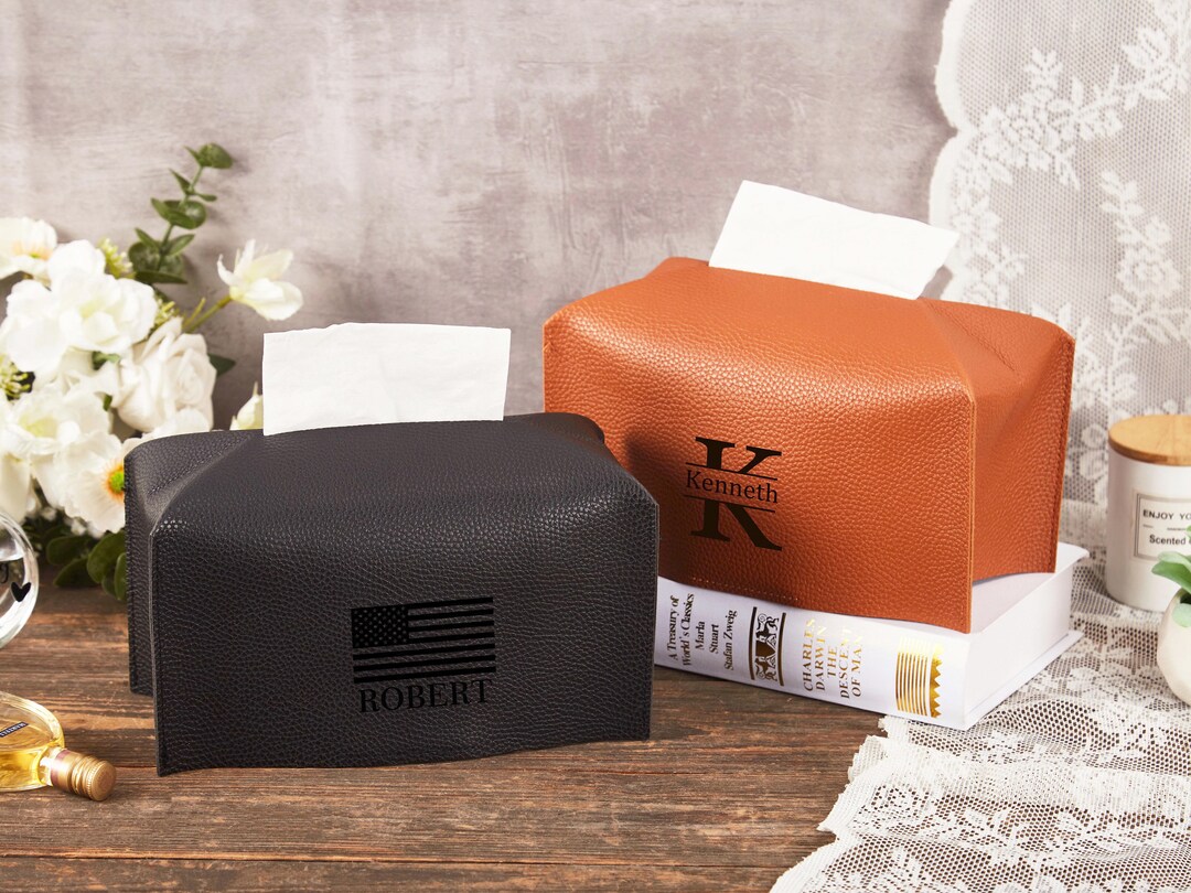 Personalized Tissue Box Cover With Monogram,modern Leather Tissue Box ...