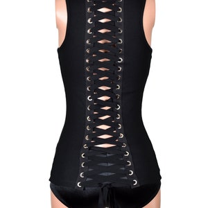 Black Lace-up Back Extra Long Tank Top XS S M L 0X XL Corset Lacing ...