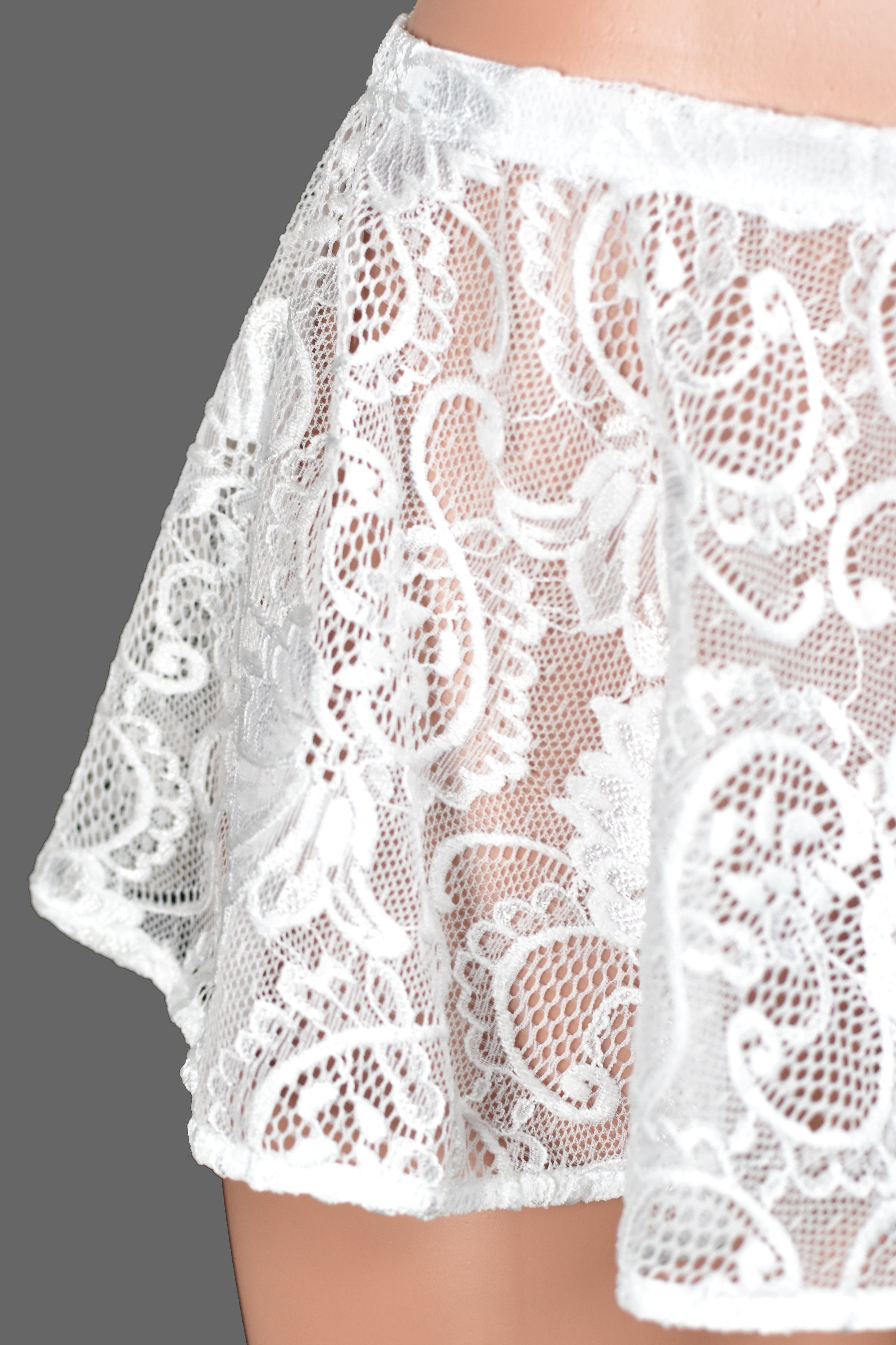 White Stretch Lace Micro Mini Skirt (8" Long) XS S M L XL 2XL 3XL Plus ...