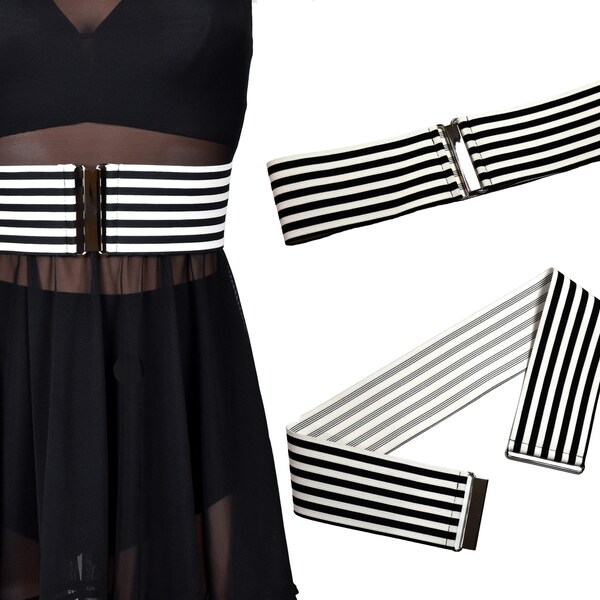 Black and White Striped Belt - Etsy