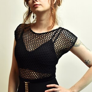 Black Wide Net Fishnet Crop Top XS S M L 0X XL 2XL 3XL plus | Etsy