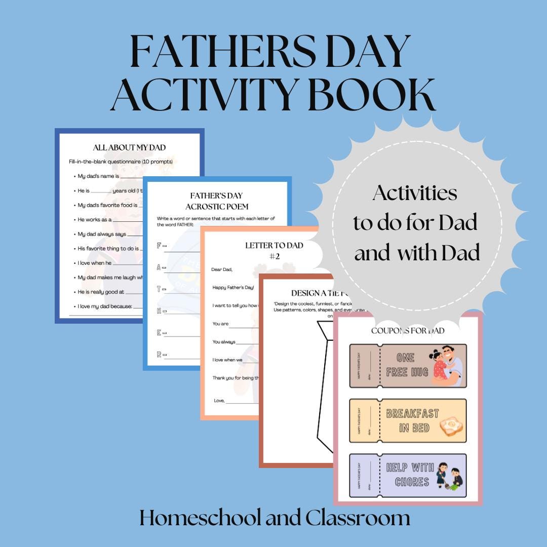 Father’s Day Activity Workbook for Kids | Printable Gift for Dad | Fun ...