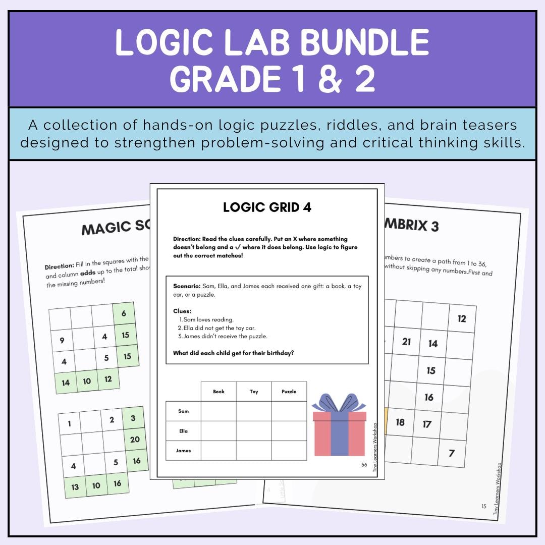 Grade 2 Logic Puzzle Workbook | Magic Squares, Grids, Algebra (PDF) - Etsy