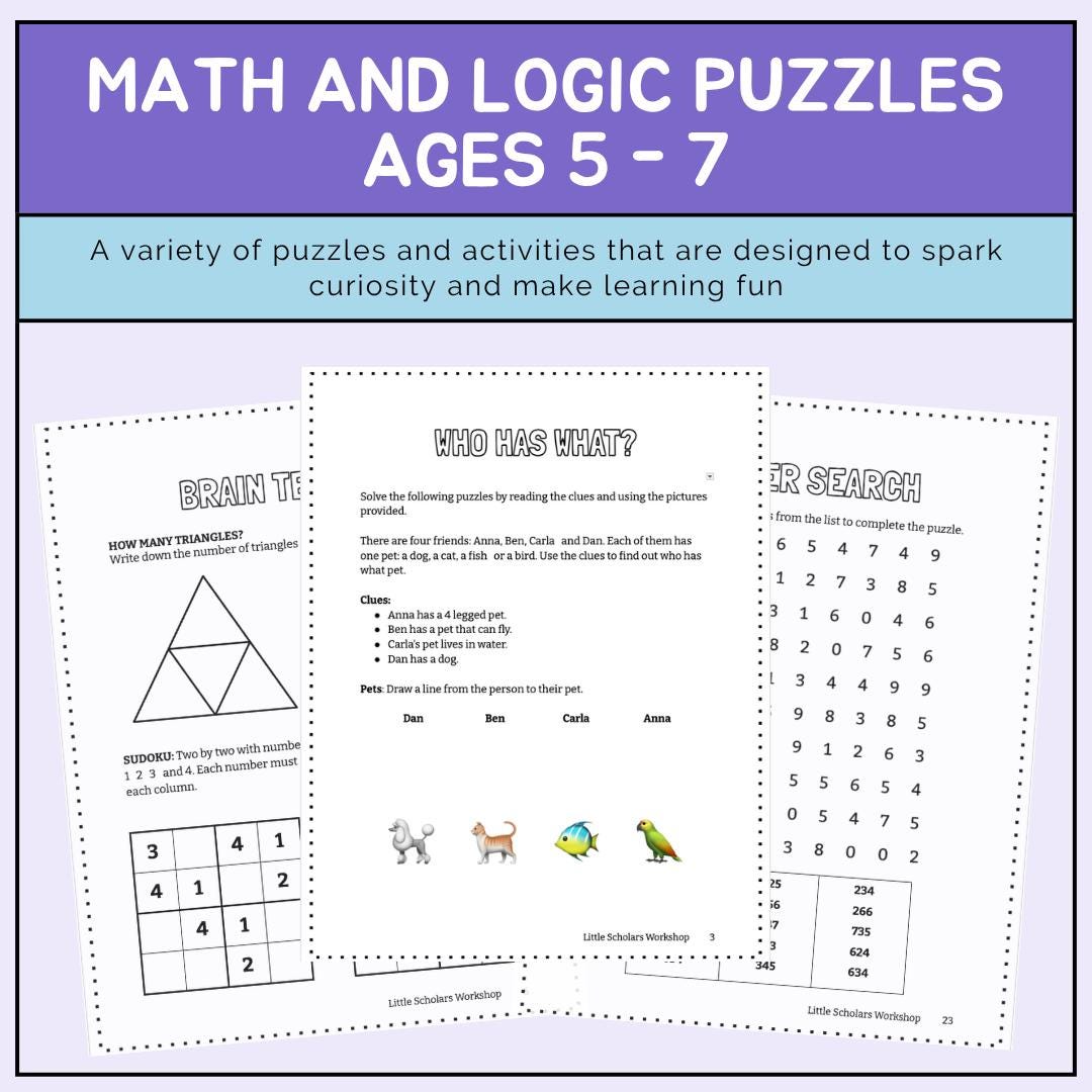 Kindergarten to Grade 2 Math & Logic Workbook | Puzzles, Patterns and ...
