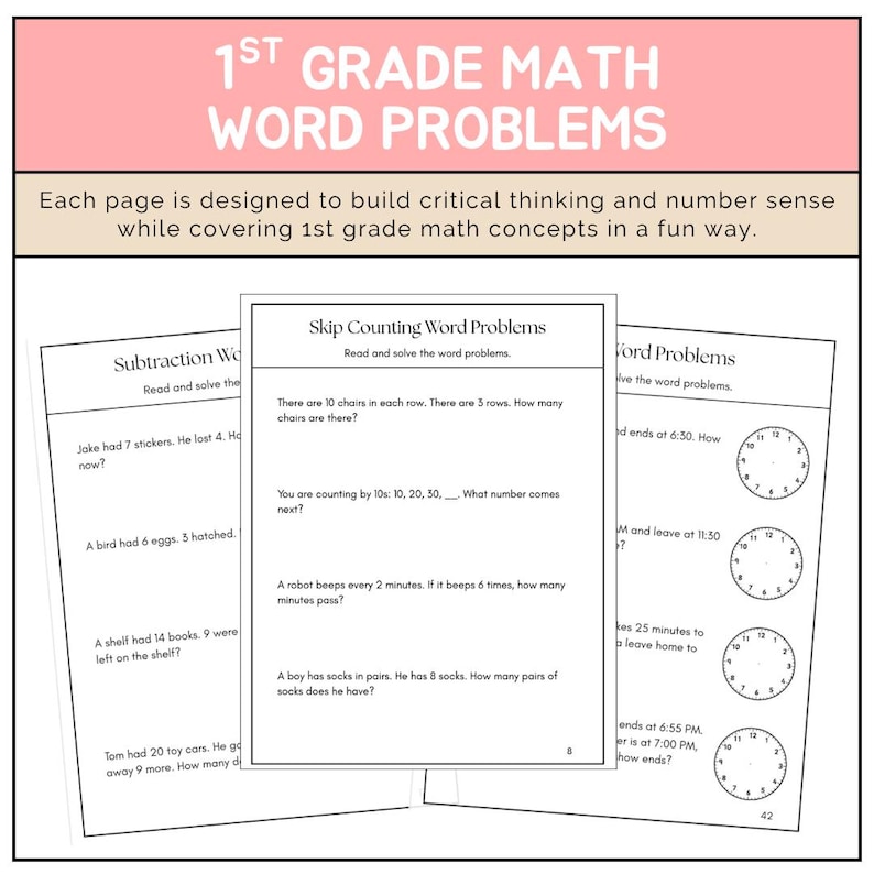 Grade 1 Math Word Problems Workbook | Reading-based Math Practice (PDF ...