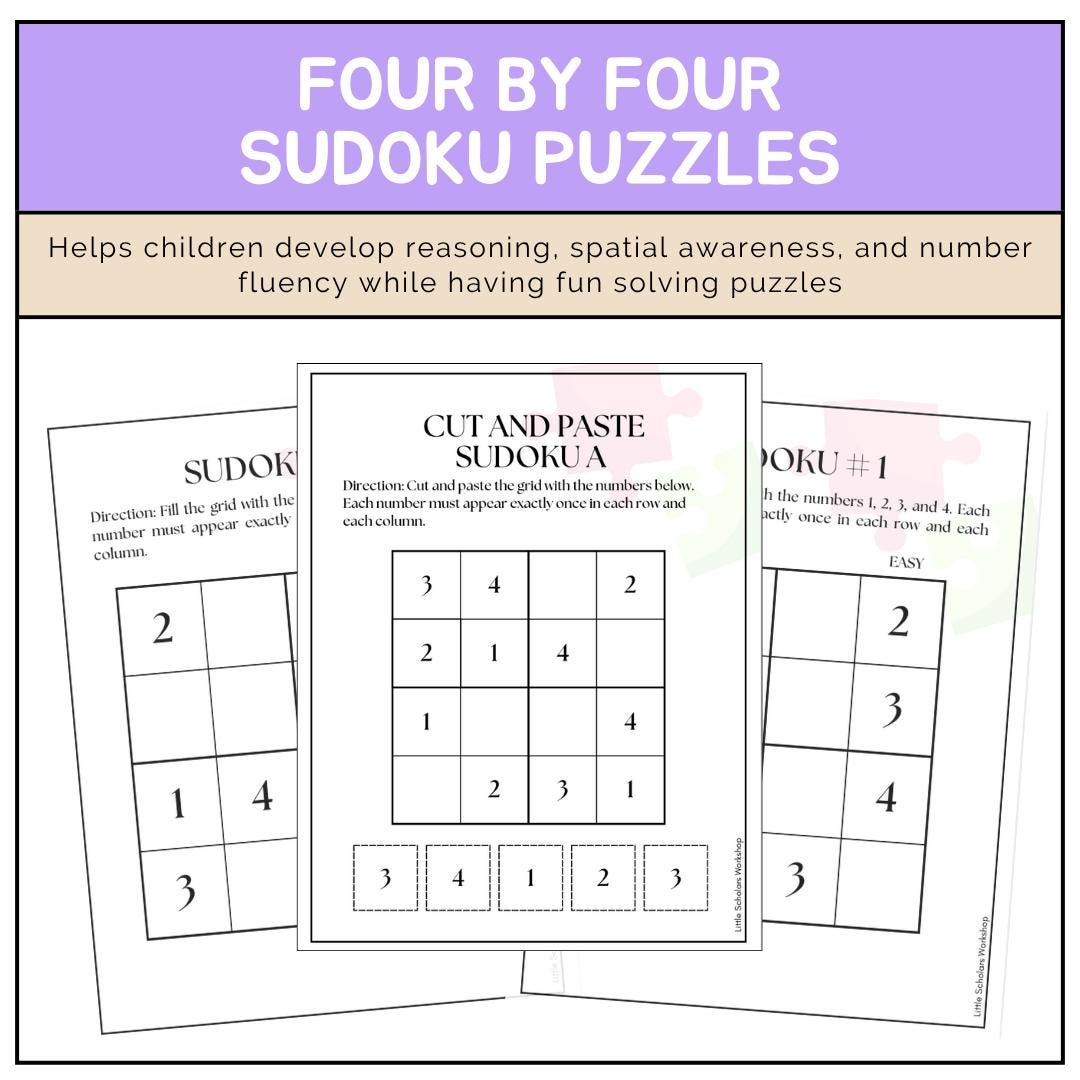 Cut & Paste Sudoku Puzzle Workbook: Logic Games for Kids Ages 5-7 ...