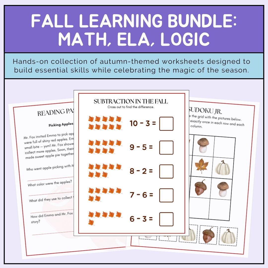 Kindergarten - Grade 1 | Fall Learning Workbook | Math, Reading ...