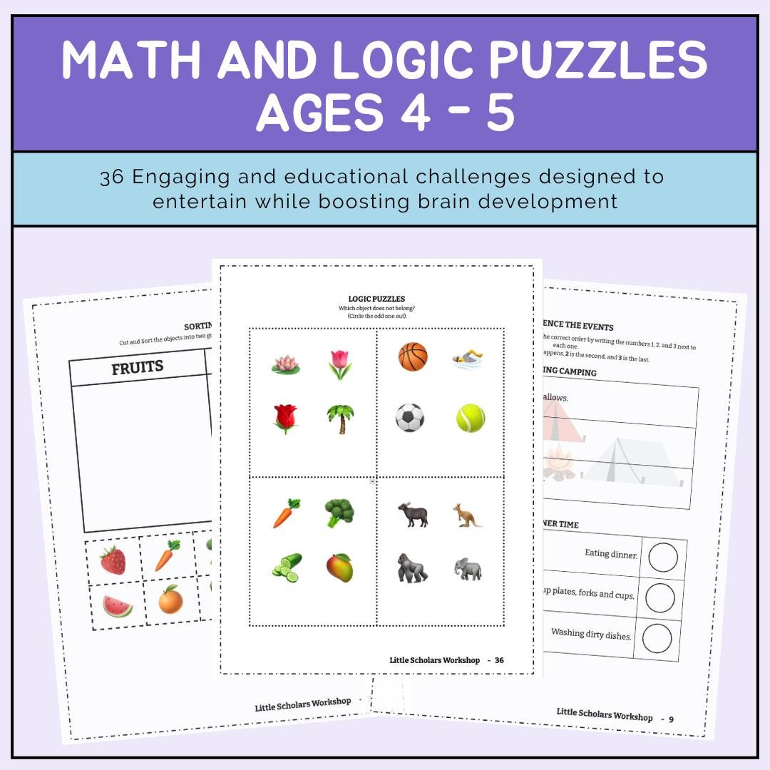 Kindergarten Math and Logic Workbook| Sorting, Sequencing & Logic ...