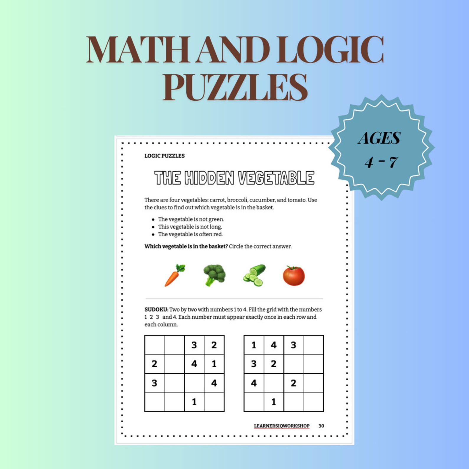 Math and Logic Puzzles, Preschool, Kindergarten, Grade 1 and 2 Math ...