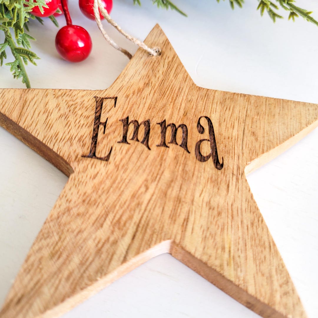 Custom Mango Wood Star Ornament, Engraved Personalized Christmas Gift ...