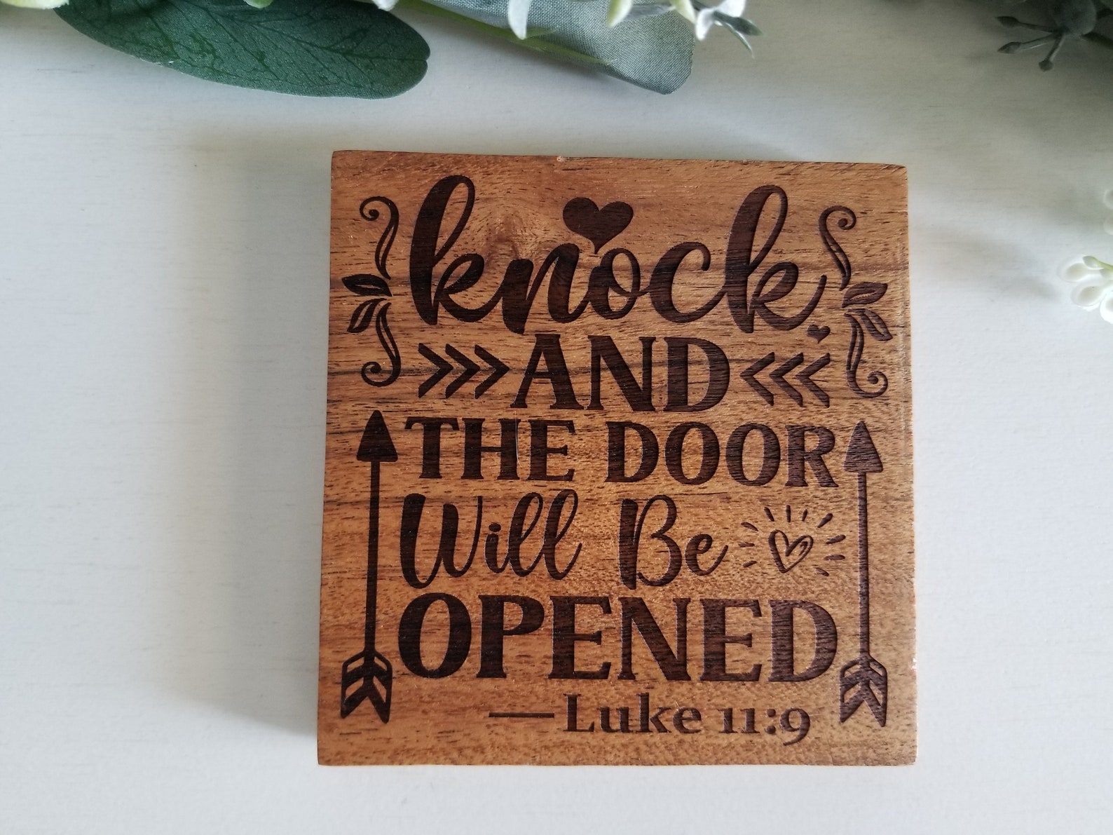 Set of 4 Square Acacia Wood Bible Verse Coasters. Housewarming Gift ...