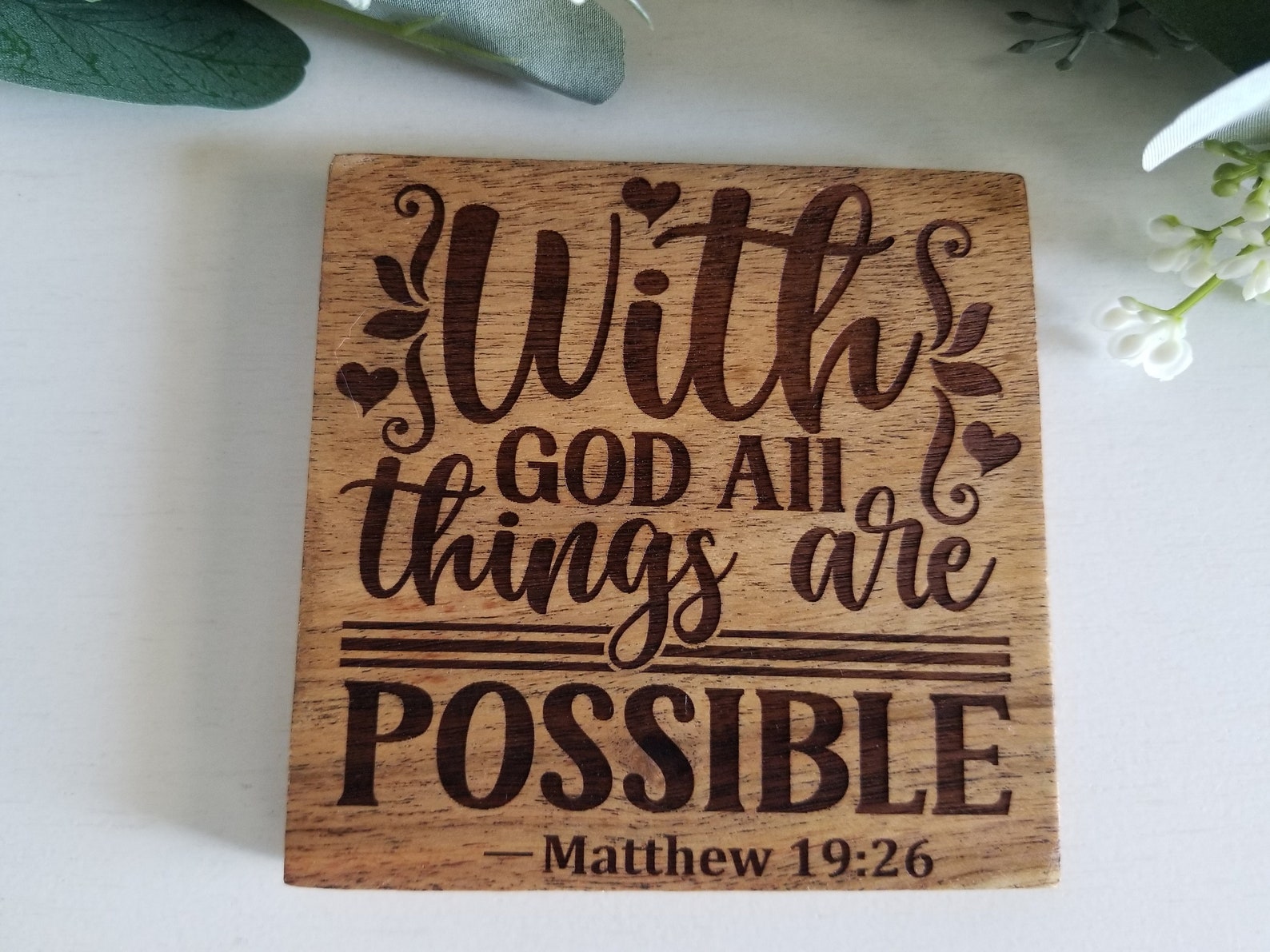 Set of 4 Square Acacia Wood Bible Verse Coasters. Housewarming Gift ...