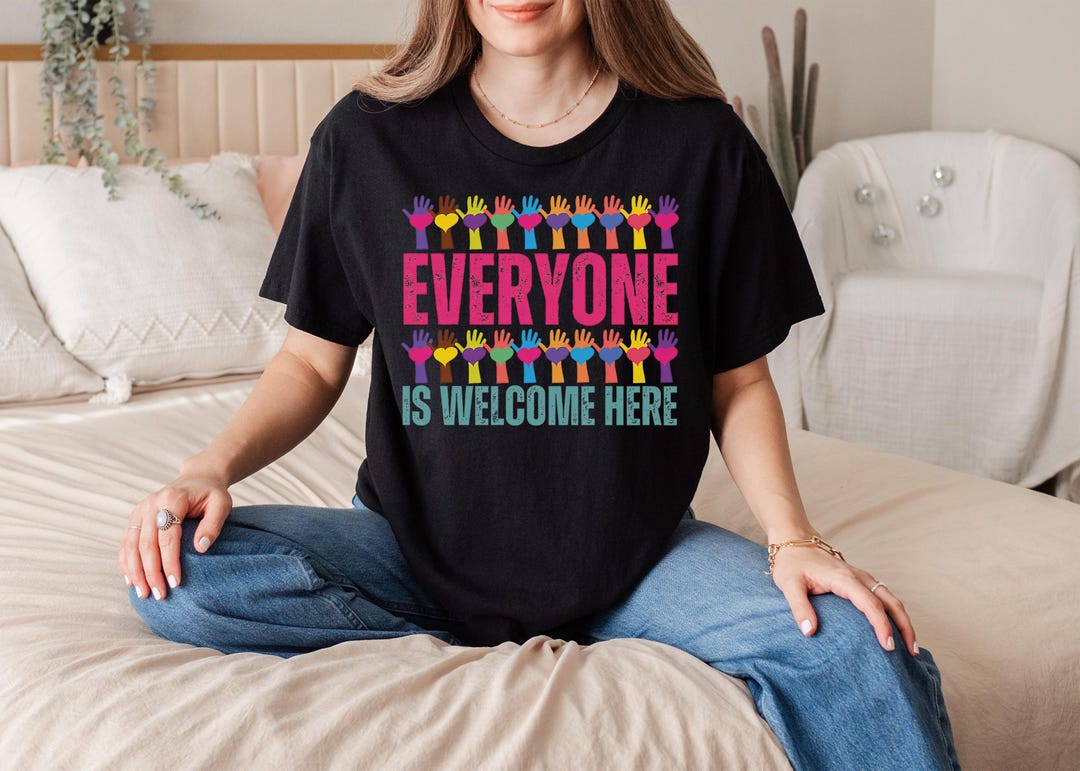 Everyone is Welcome Here Shirt – Colorful Handprint Graphic Tee ...