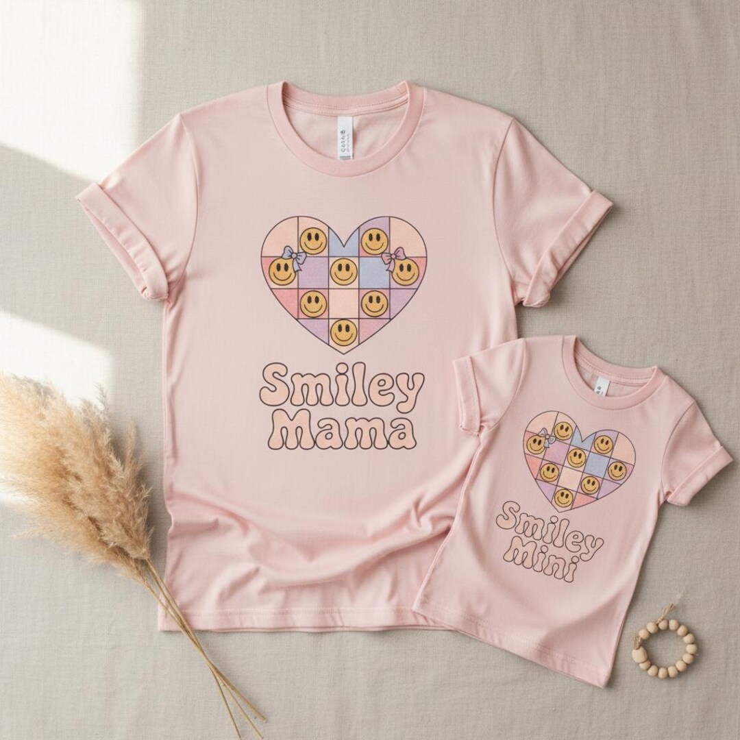 Mom and Daughter Matching Valentine Shirt, Smiley Mama and Mini Tee ...