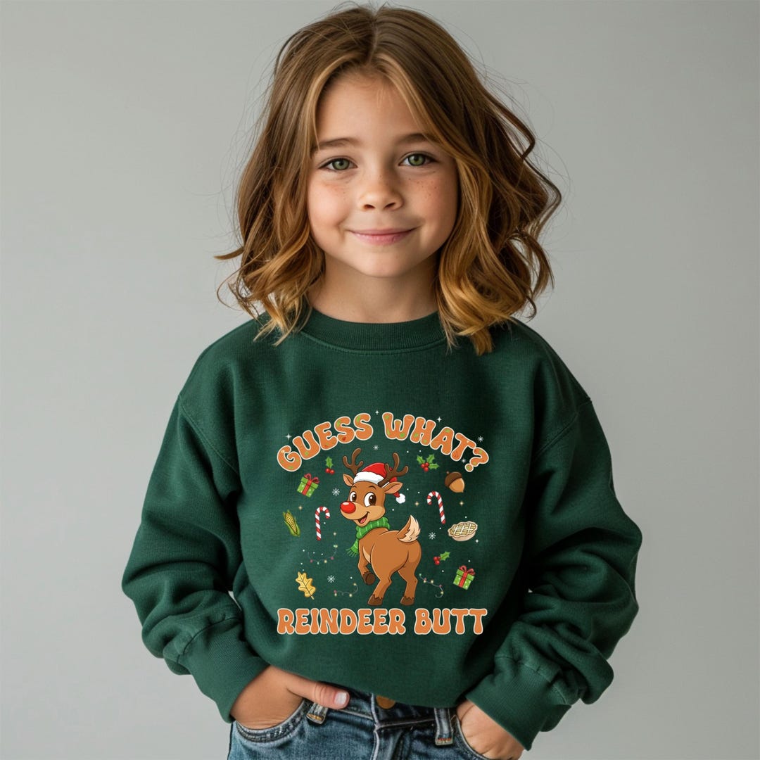 Guess What Reindeer Butt Sweatshirt, Funny Kids Christmas Crewneck ...