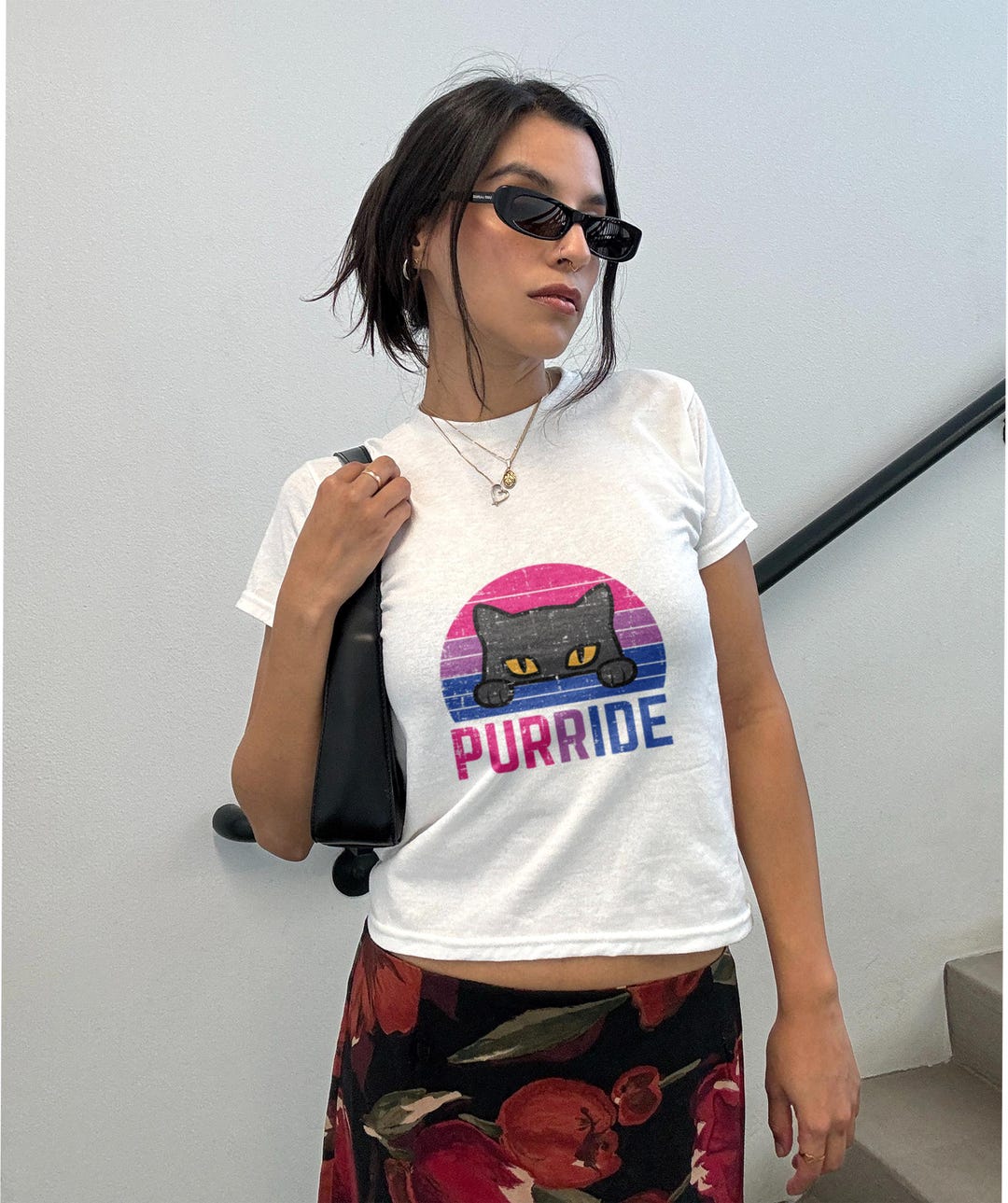 Bisexual Cat Purride Retro Bi Pride Flag Baby Tee, Cute LGBTQ Shirt for ...