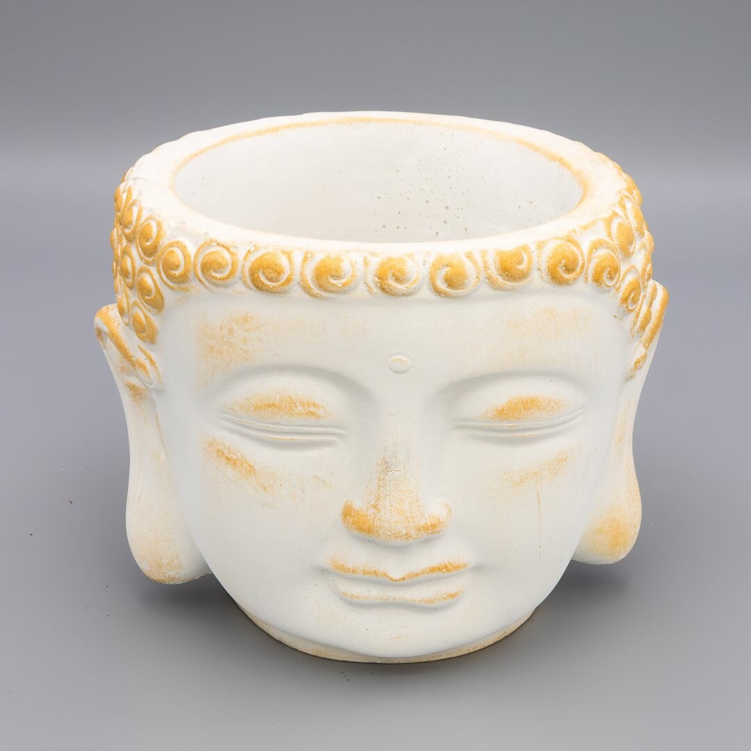 White Buddha Planter With Gold Accents - Etsy