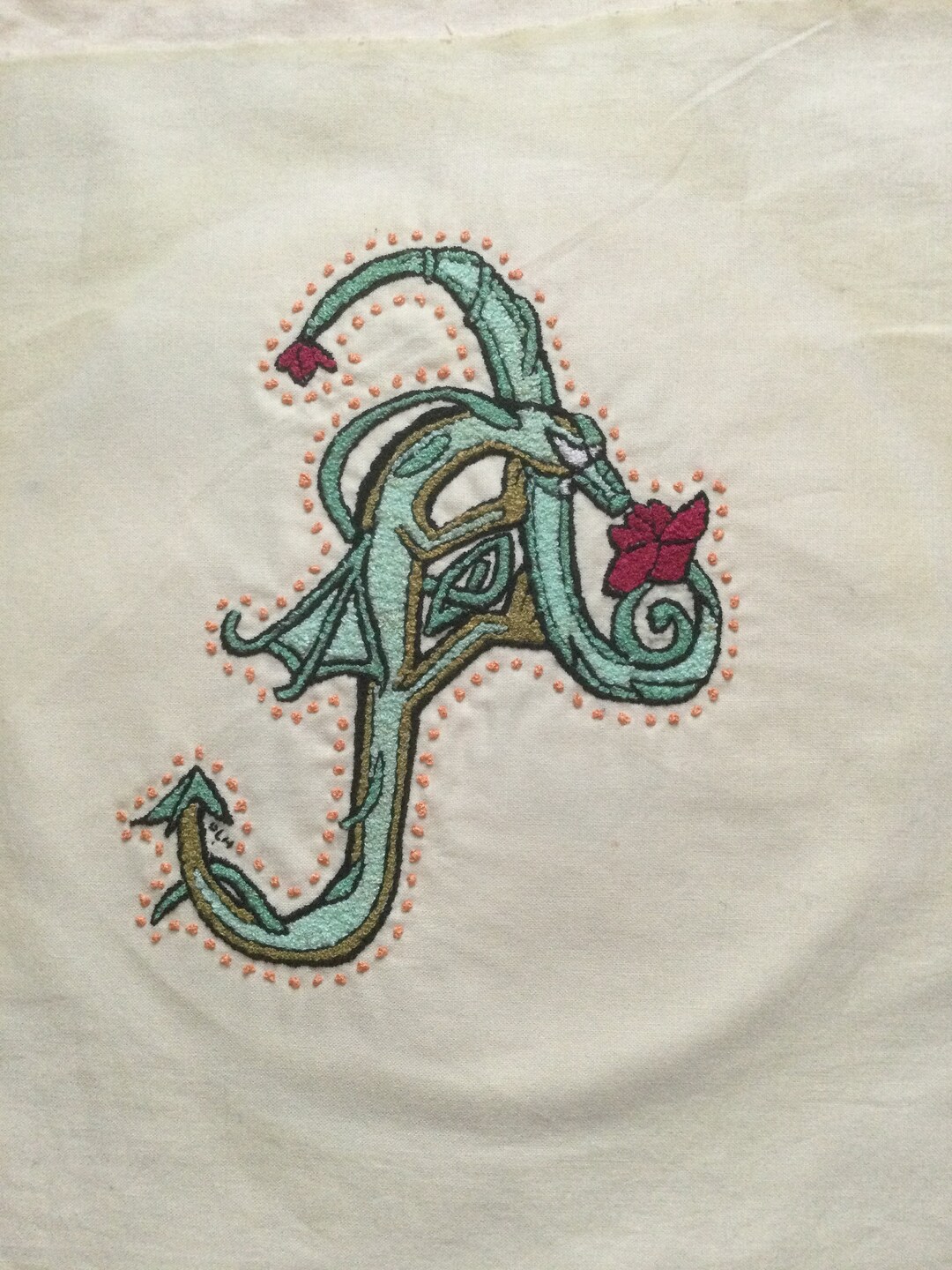 Medieval Inspired Dragon Letters A, B, E, H, I, J, Original Embroidery ...