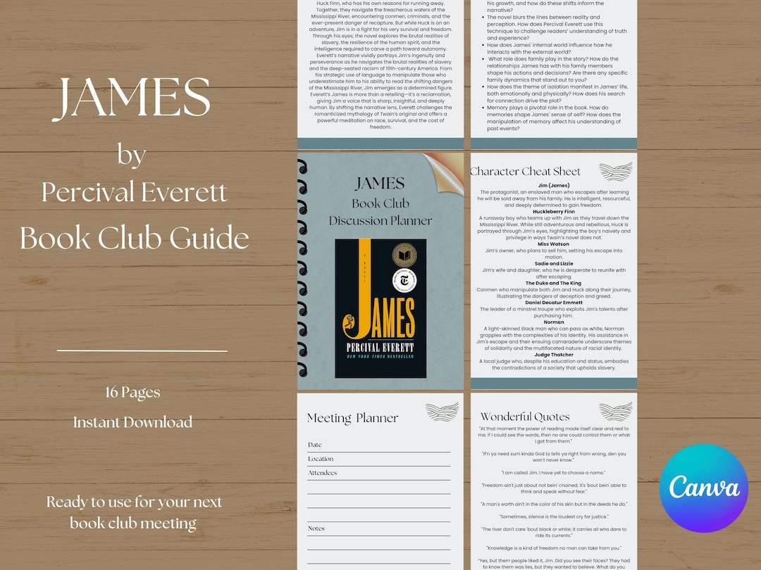 James by Percival Everett, Bookclub Guide Planner - Etsy