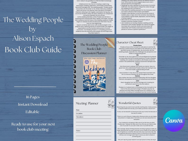 The Wedding People by Alison Espach, Book Club Guide Planner - Etsy