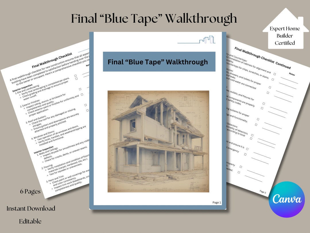 Construction Checklist New Home Blue Tape Walkthrough Checklist Final ...