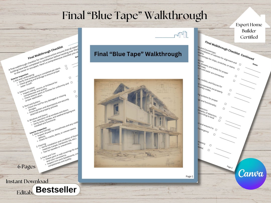 Construction Checklist | New Home Blue Tape Walkthrough Checklist ...