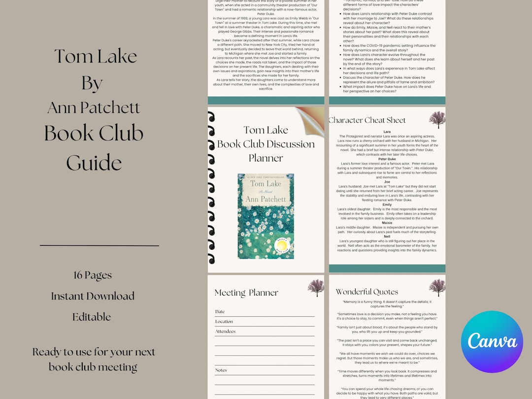 Tom Lake by Ann Patchett, Book Club Guide Planner - Etsy