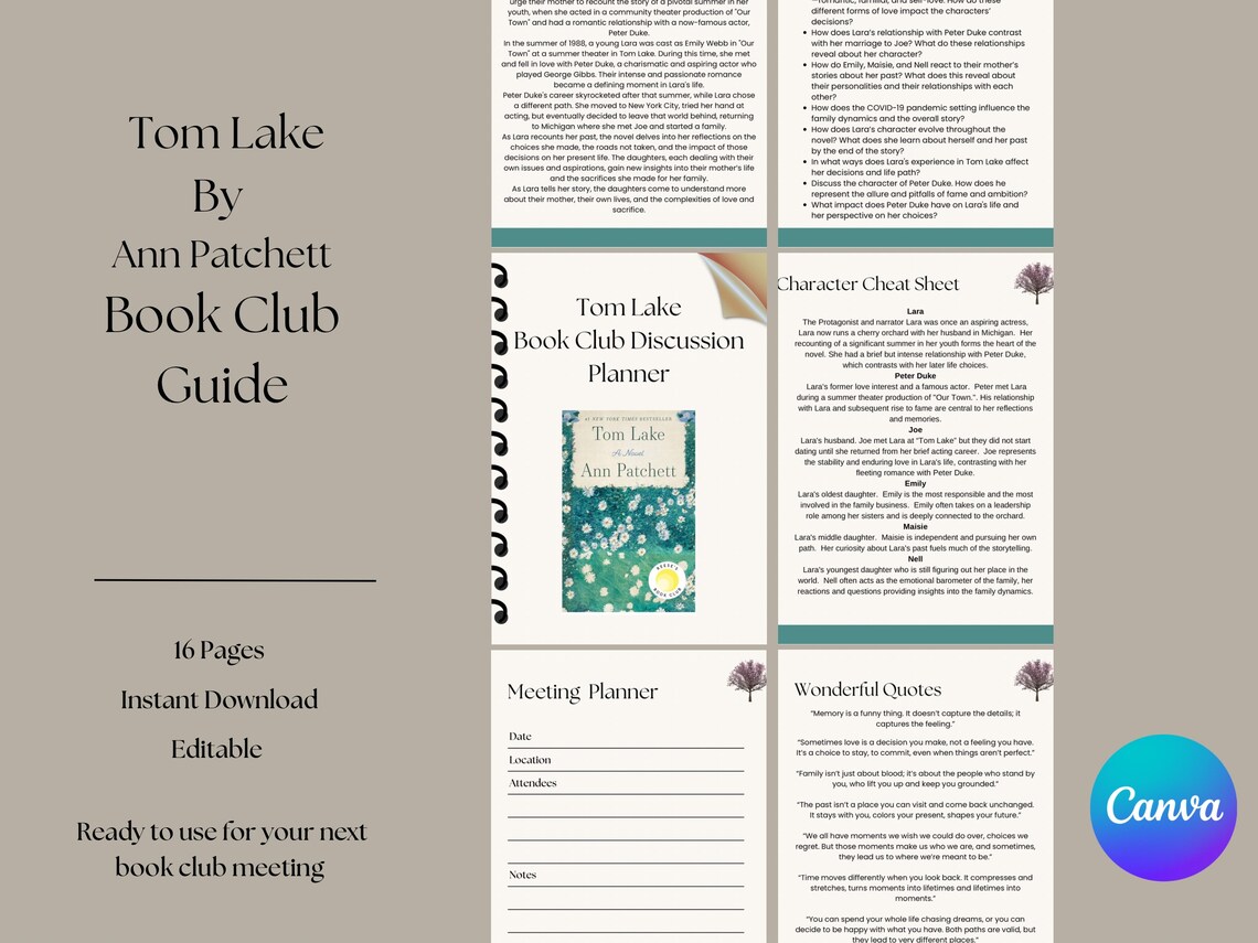Tom Lake by Ann Patchett, Book Club Guide Planner - Etsy