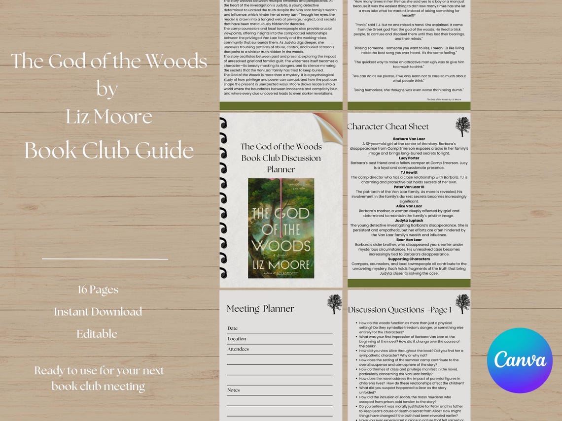 The God of the Woods by Liz Moore, Book Club Guide Planner - Etsy