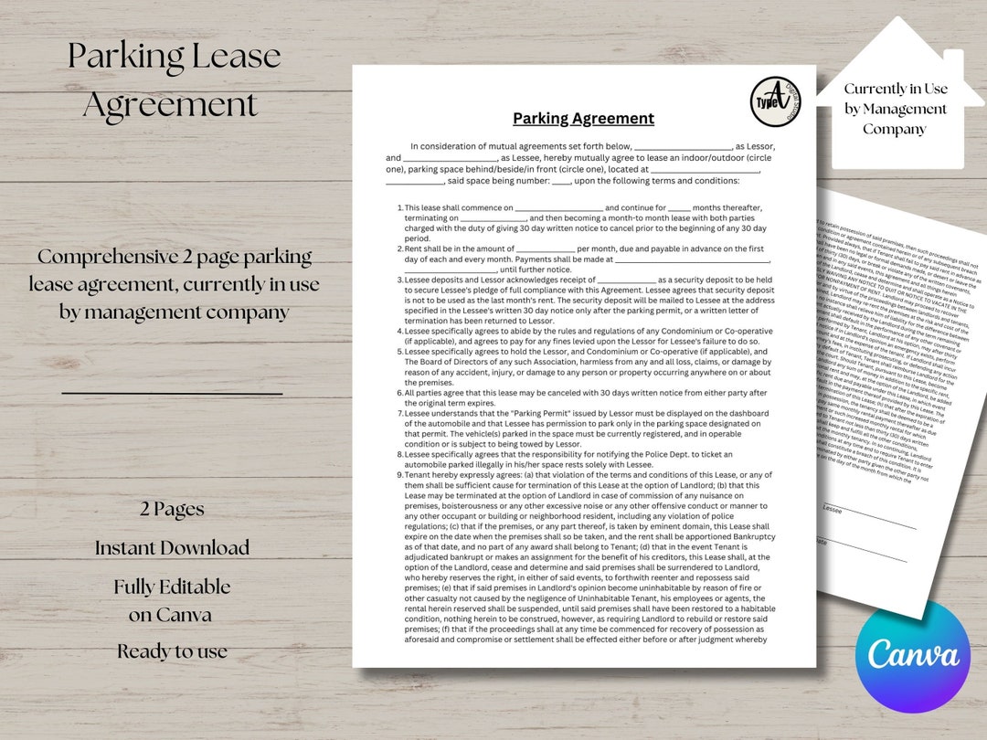 Parking Lease | Parking Agreement | Parking Space Lease | Parking Spot ...