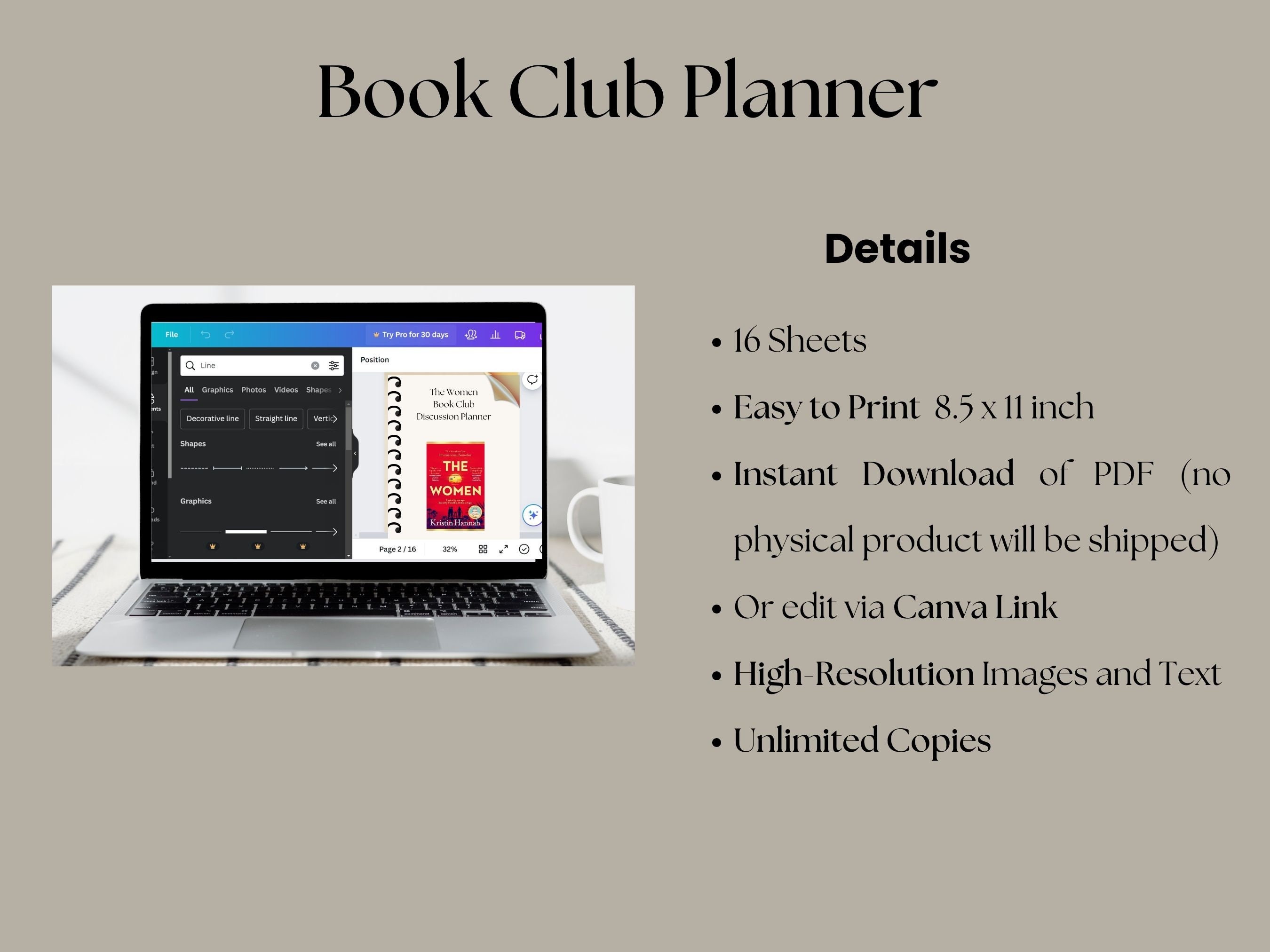 The Women by Kristin Hannah, Book Club Guide Planner - Etsy