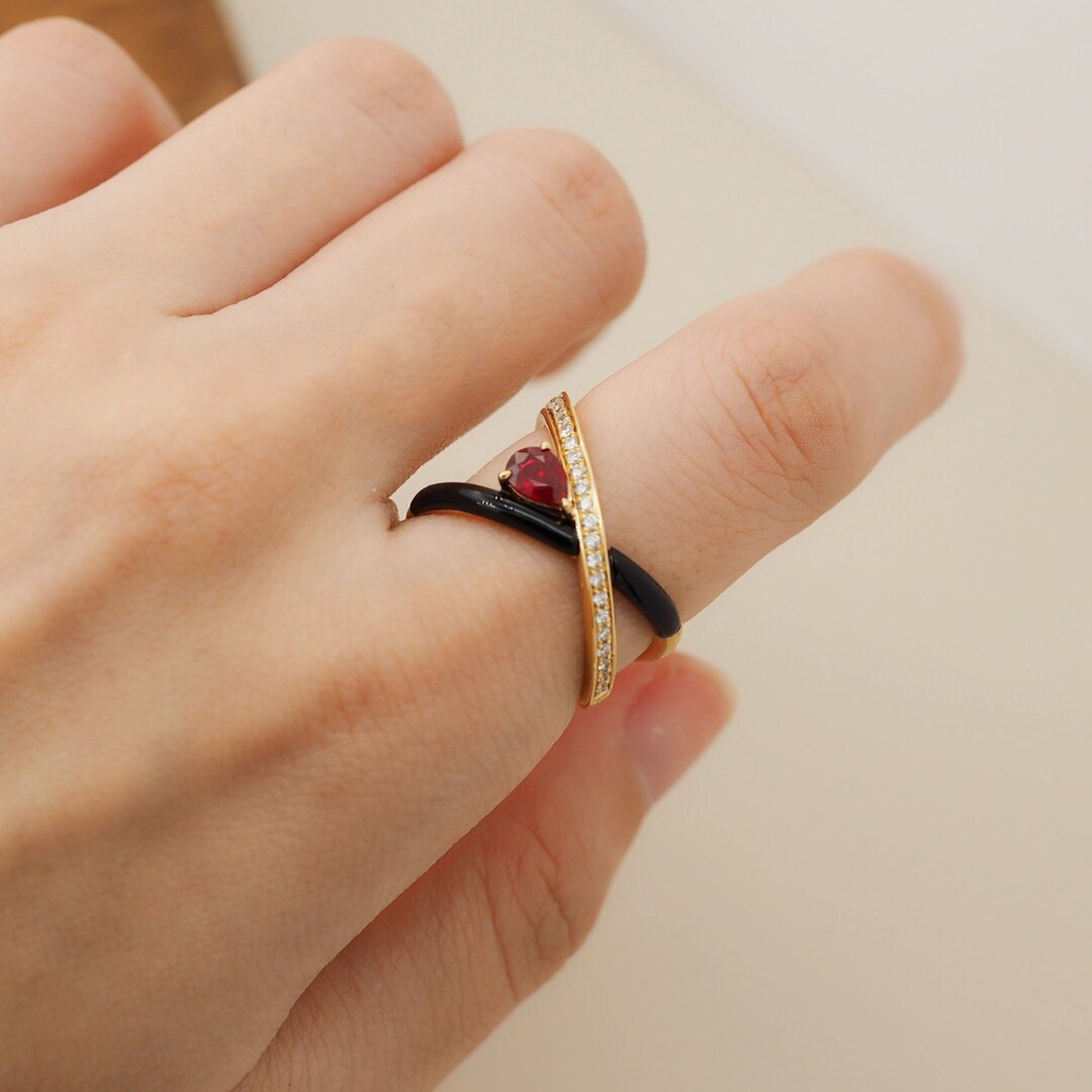 Genuine Pigeon Blood Red Ruby Ring, 18k Solid Gold Ring, Pear Cut Ruby ...