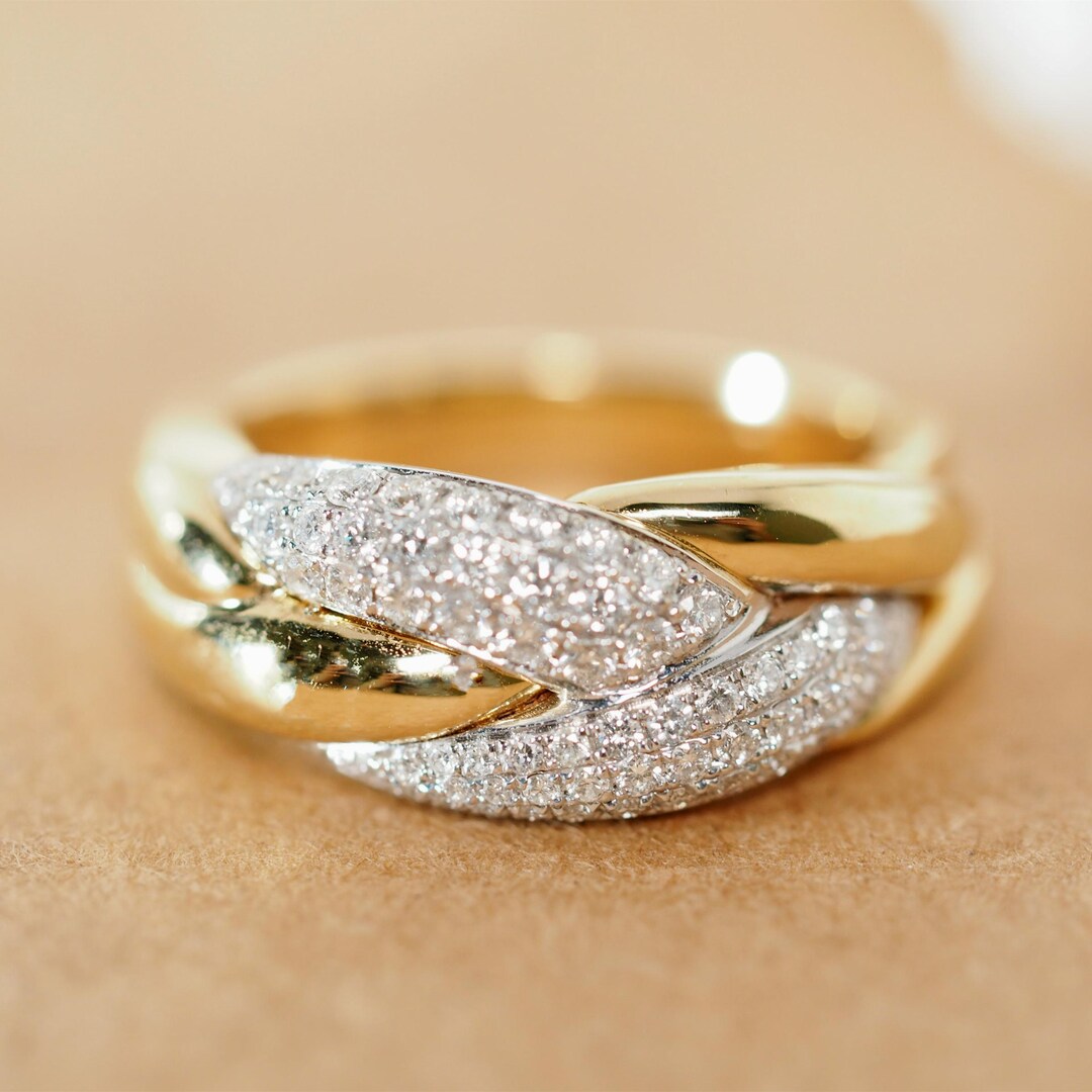 18k Gold Diamond Braided Ring, Cross-over Design, Anniversary Gift - Etsy