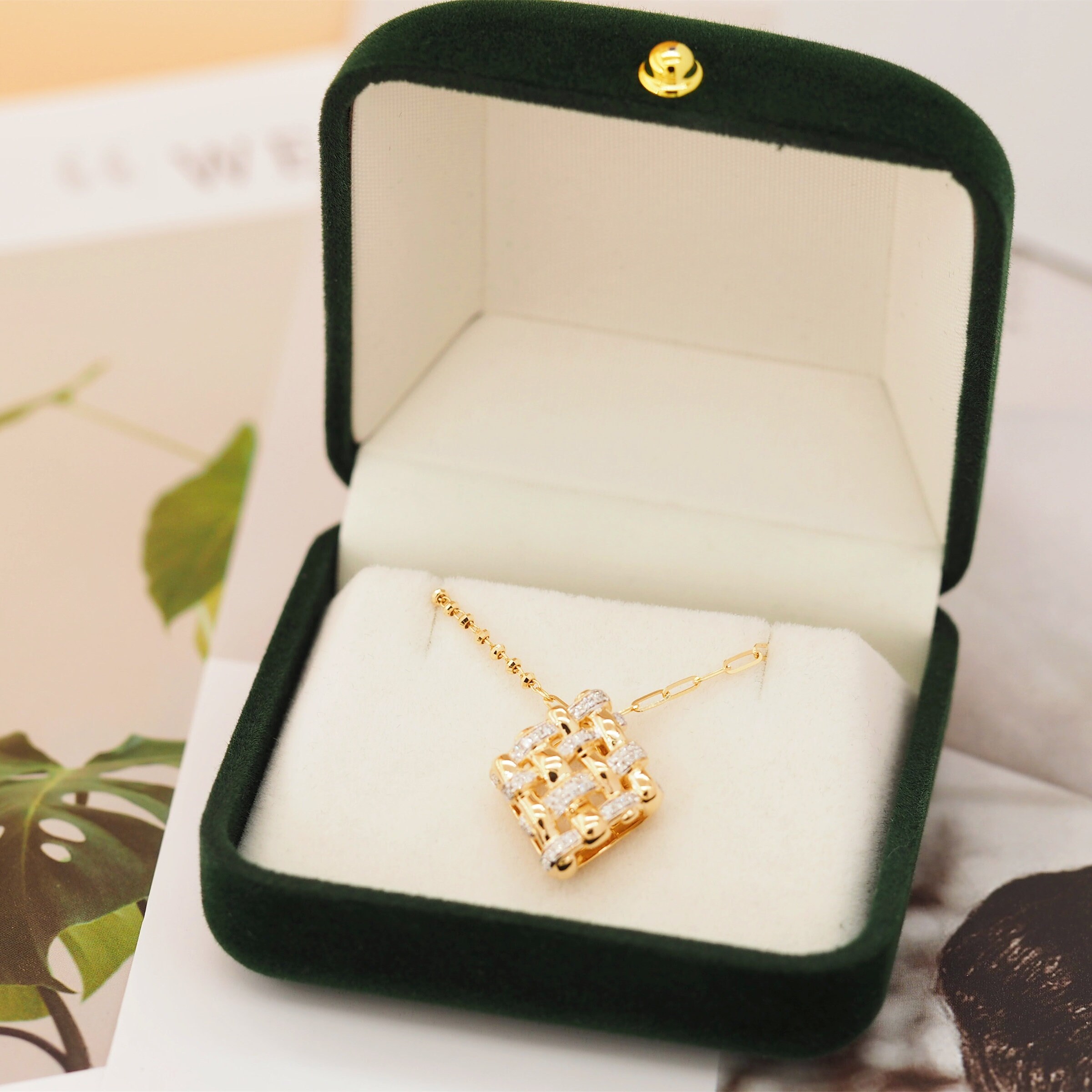 18k Solid Gold Diamond Pendant, Unique Engagement Pendant, Unique ...