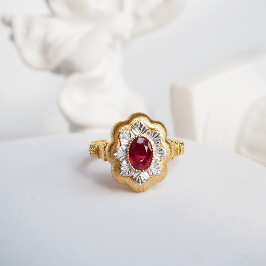 Brushed Gold Ruby Ring , 18k Solid Gold Ring, 0.53ct Pigeon Blood Red ...