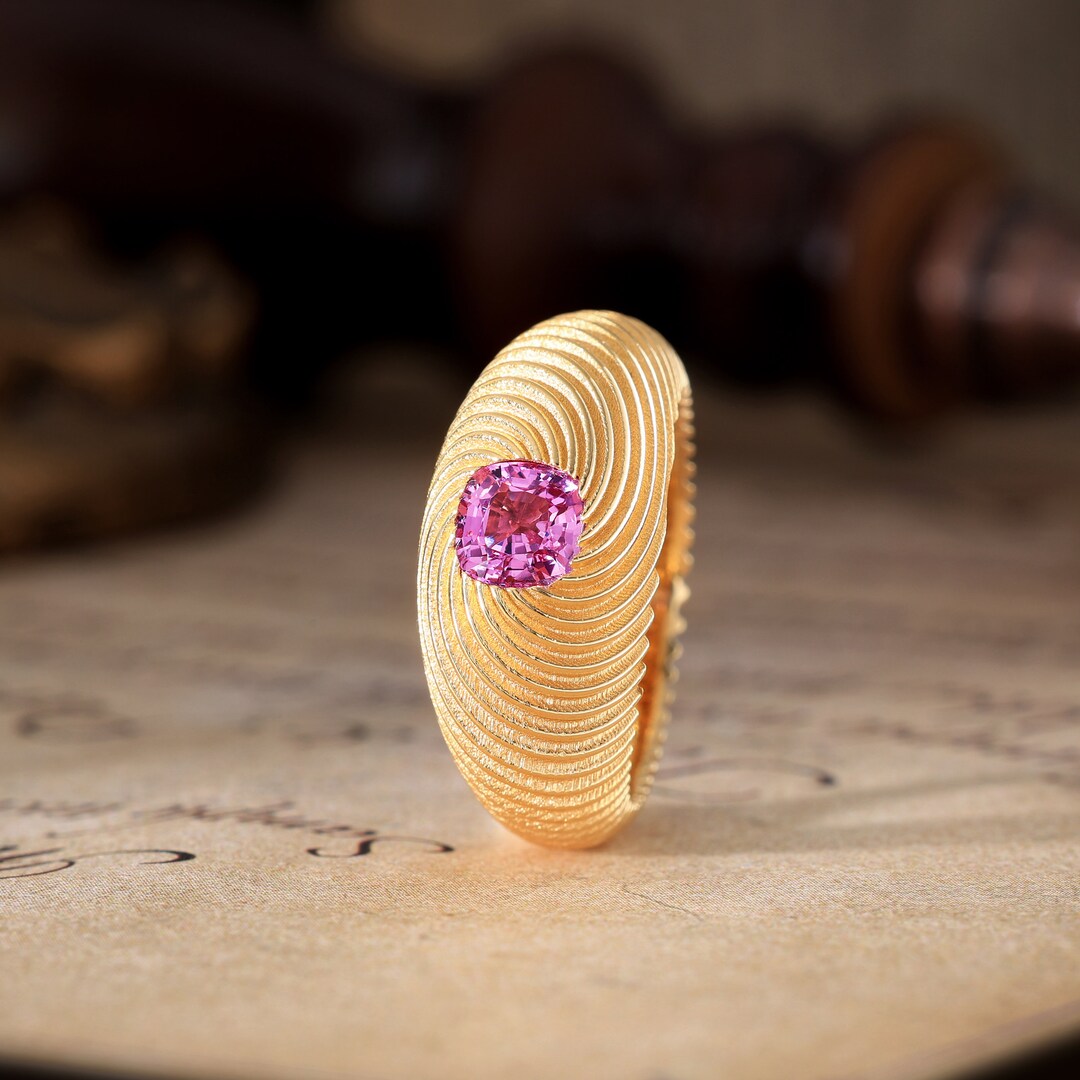 Pink Sapphire Ring, 18k Solid Gold Ring, Unique Engagement Ring, Pink ...