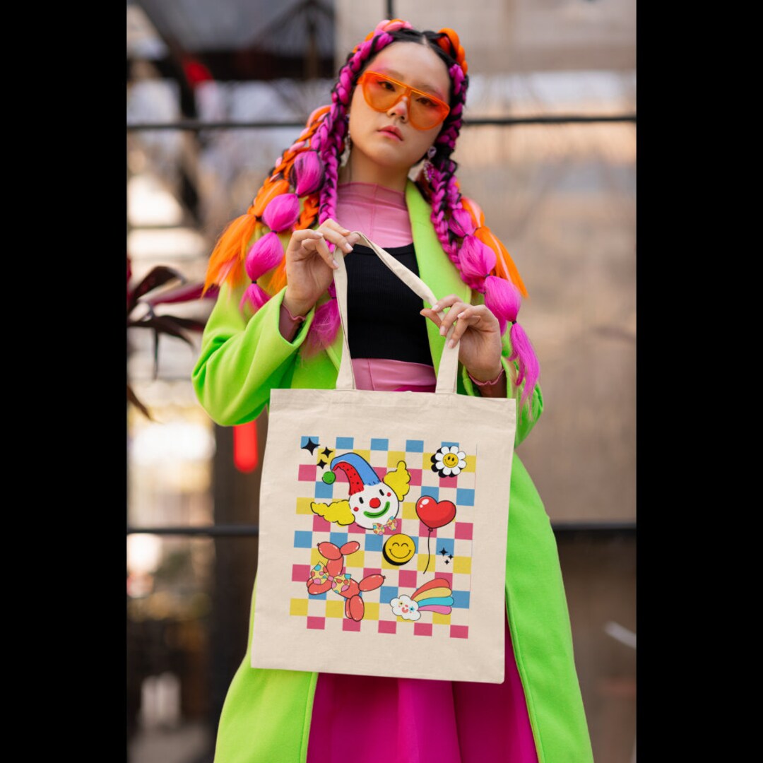 Colorful Clowncore Kidcore Tote Bag, Circus Theme Shoulder Bag, Bold ...