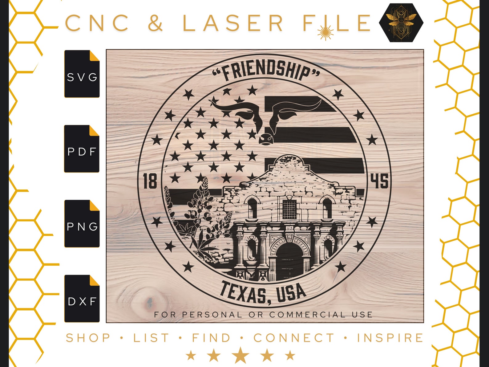 Texas Flag Alamo SVG | Friendship State Motto (digital Files) - Etsy
