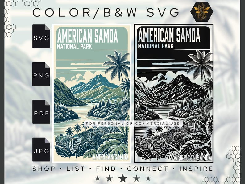 American Samoa National Park Poster | Color & B/W (svg, Png, Jpg, Pdf ...