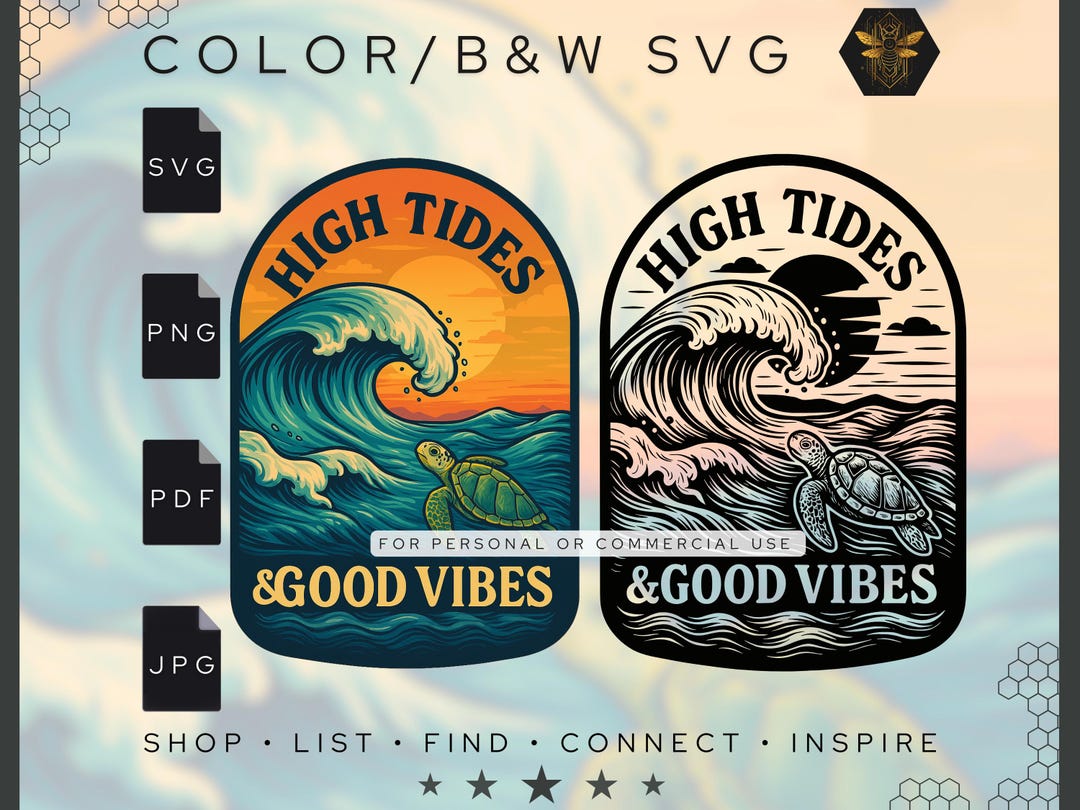 High Tides & Good Vibes SVG: Ocean Sign, Sea Turtle Design (digital ...