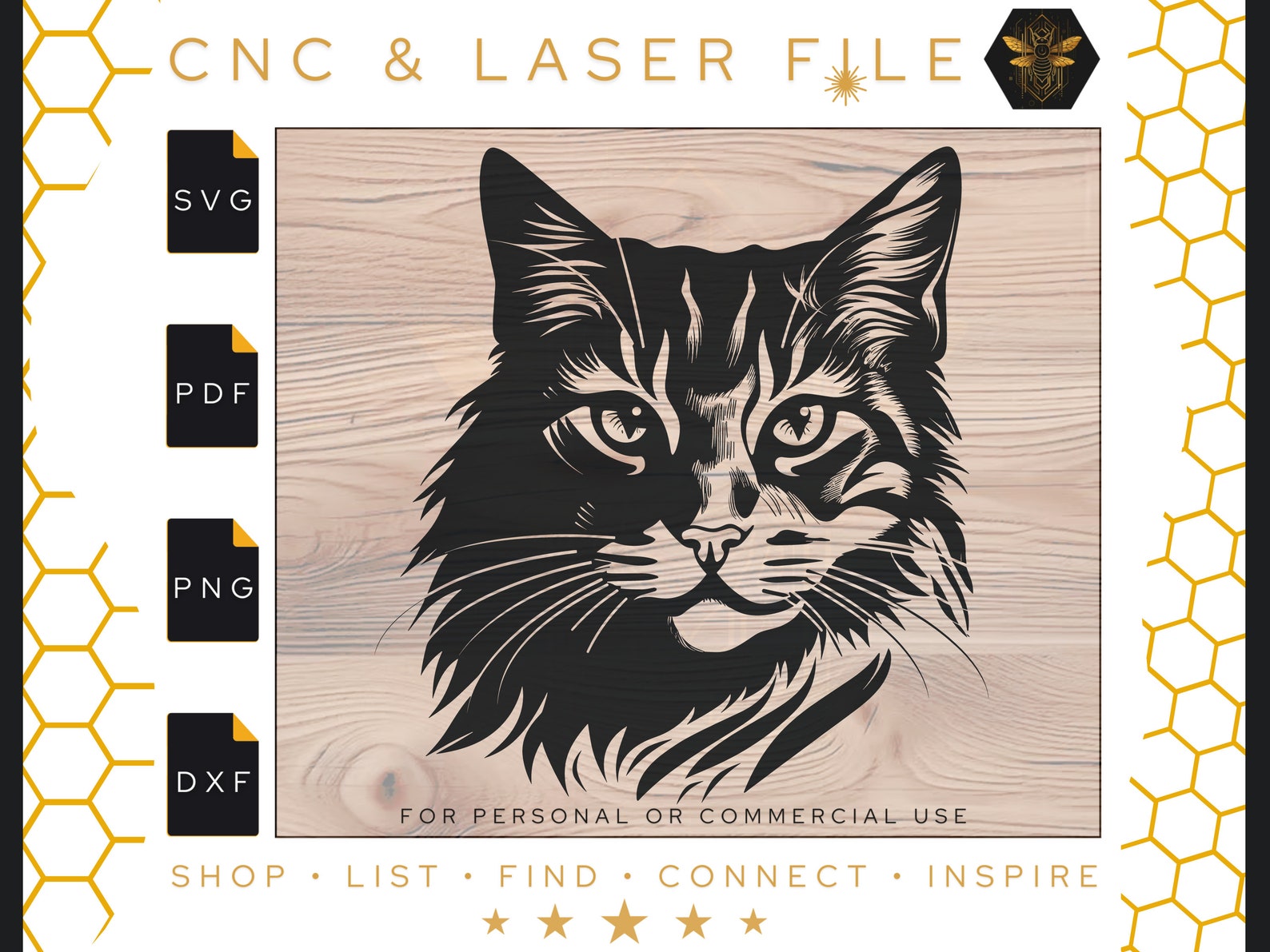 Cat Vector File Cat Svg Black & White Cat Detailed Cat Engraving Laser ...